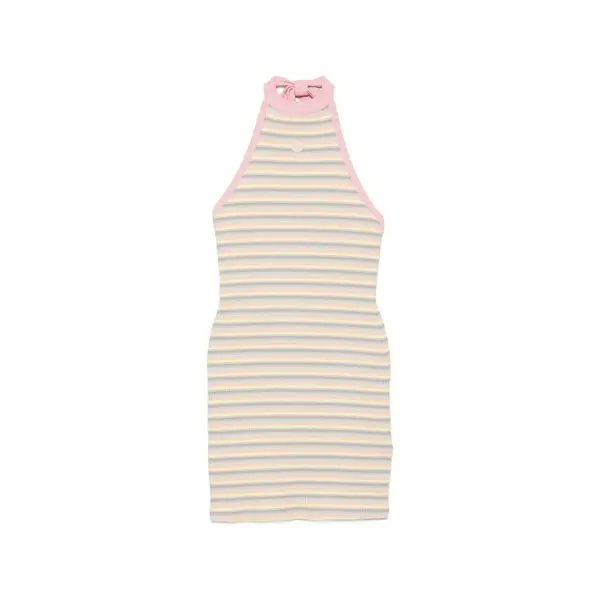 Amiri Halterneck Striped Mini Knit Dress - Pink