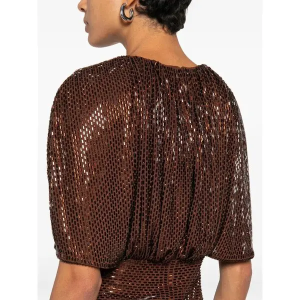 SELF-PORTRAIT Sequin Embellished Round Neck Cape Sleeve Blouse