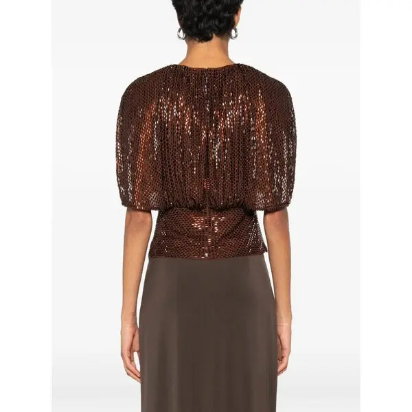 SELF-PORTRAIT Sequin Embellished Round Neck Cape Sleeve Blouse