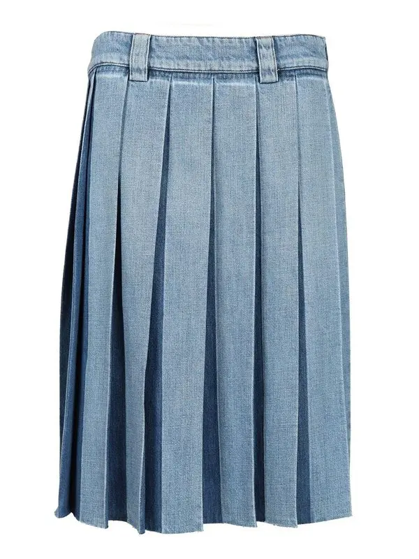 Miu Miu Pleated Denim Skirt - Blue