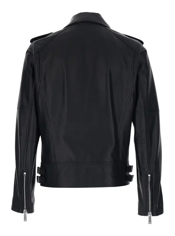 Dsquared2 Black Jacket With Three Zip Pockets In Leather For