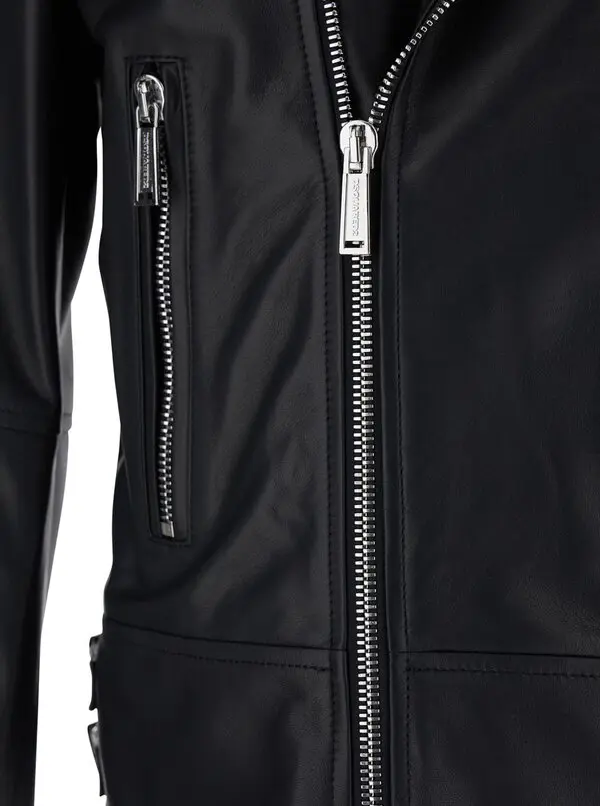 Dsquared2 Black Jacket With Three Zip Pockets In Leather For