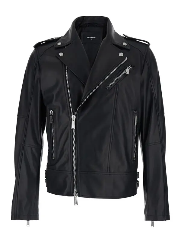Dsquared2 Black Jacket With Three Zip Pockets In Leather For - Multicolor