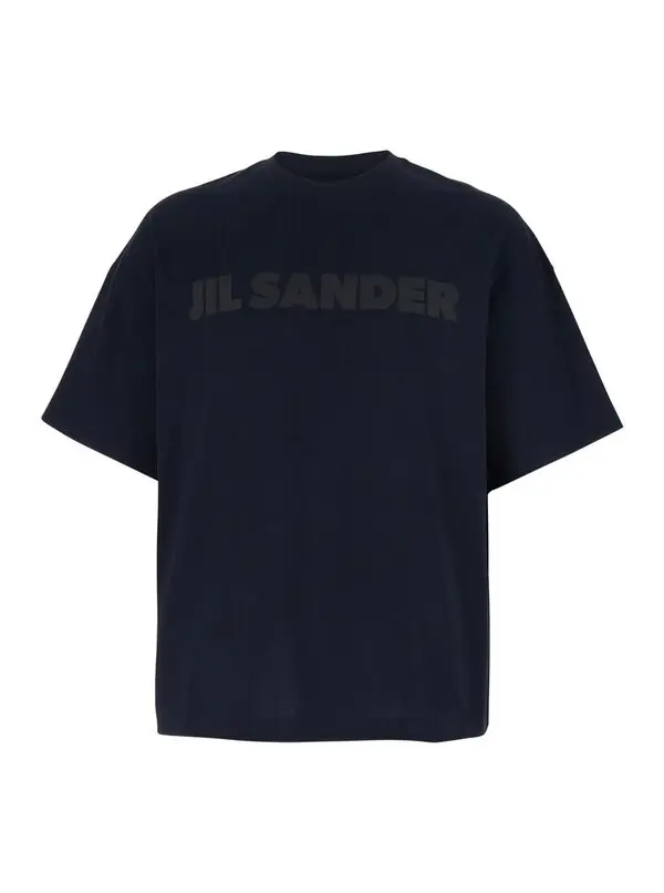JIL SANDER Blue Crewneck T-shirt With Logo Lettering On The Front In Cotton - Multicolor