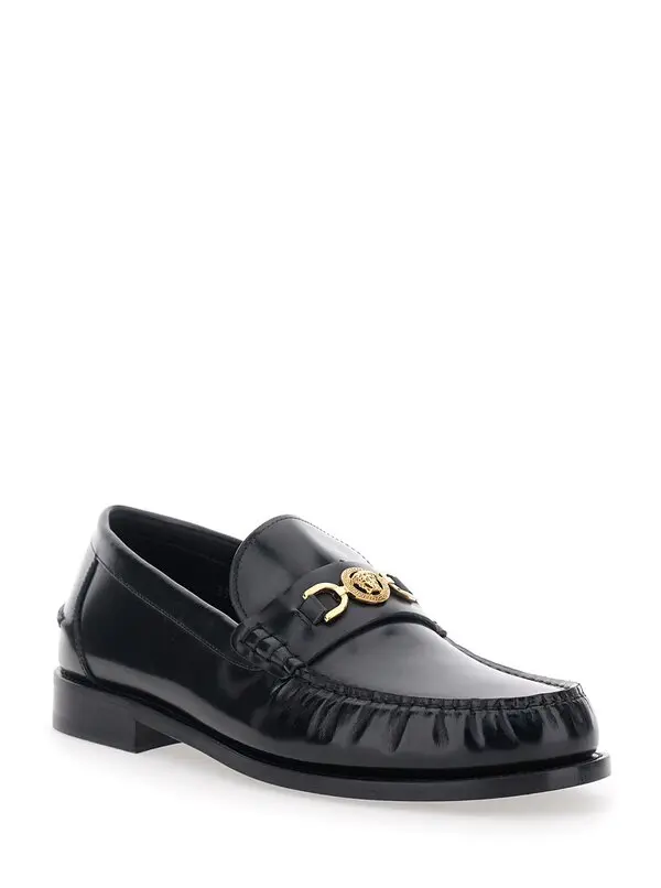 Versace Loafers With Metallic Medusa Head Detail In Black Leather For - Multicolor