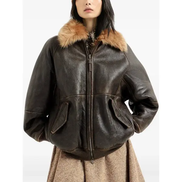 Brunello Cucinelli Shearling Bomber Jacket - Brown