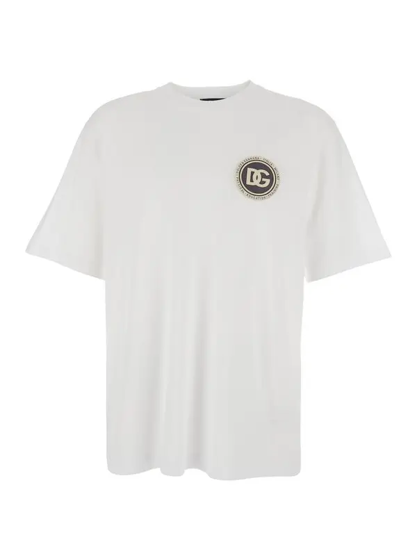 Dolce & Gabbana Crew Neck T-shirt With Logo Embroidery On The Front In Cotton For - White
