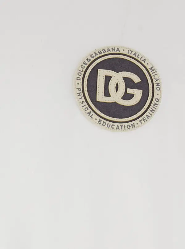 Dolce & Gabbana Crew Neck T-shirt With Logo Embroidery On The Front In Cotton For - White