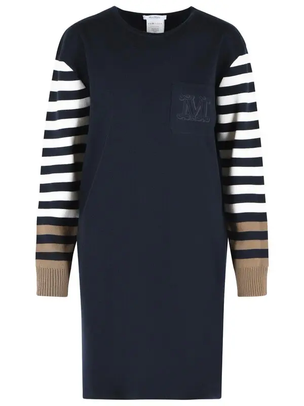 Max Mara Cotro 'velo' Dress In Navy Virgin Wool - Blue