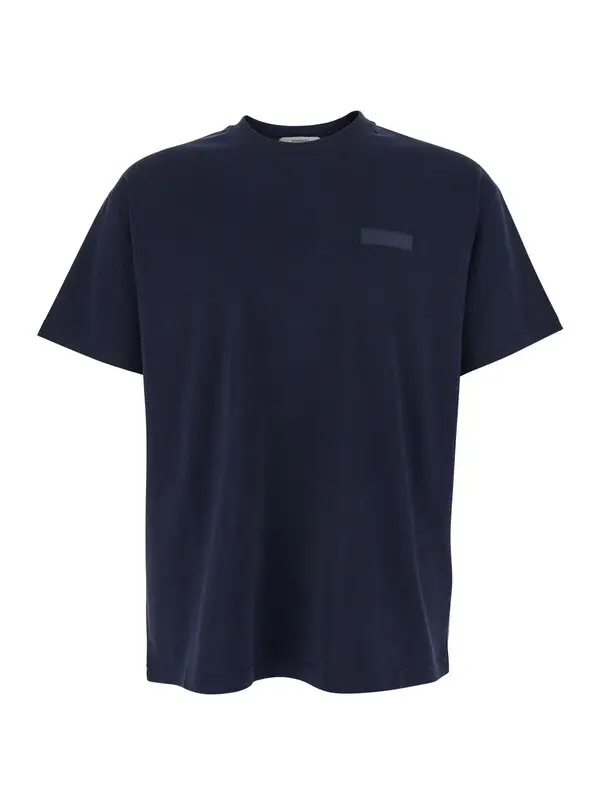 Givenchy Blue Crew Neck T-shirt With Chest Logo Patch In Cotton