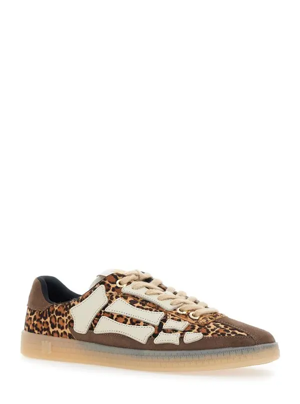 Amiri Pacific Bones' Brown Low Top Sneakers With Logo Patch On The Tongue And Leopard Motif In Suede For - Multicolor