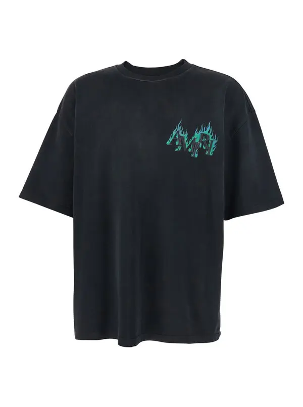 Amiri Black T-shirt With Logo Lettering Print On Front And Back In Cotton - Multicolor