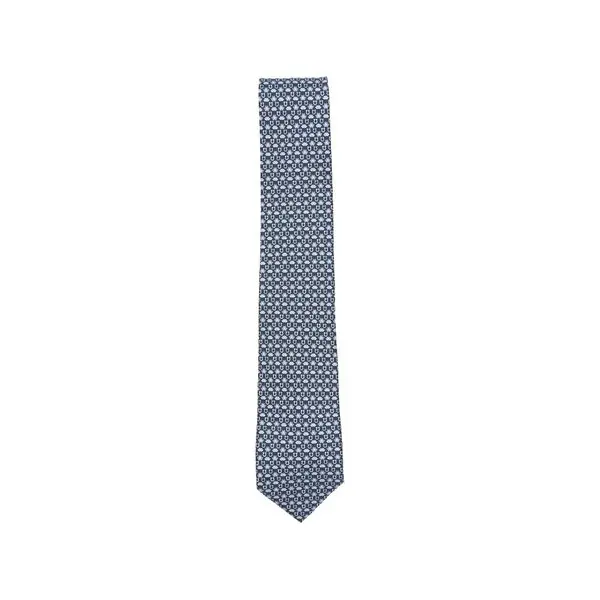 FERRAGAMO Silk Printed Neck Tie - Blue