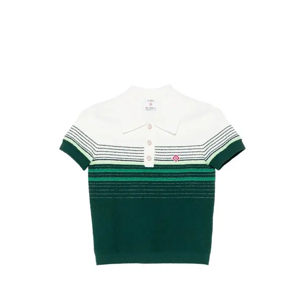 Casablanca Striped Short Sleeve Polo - Green