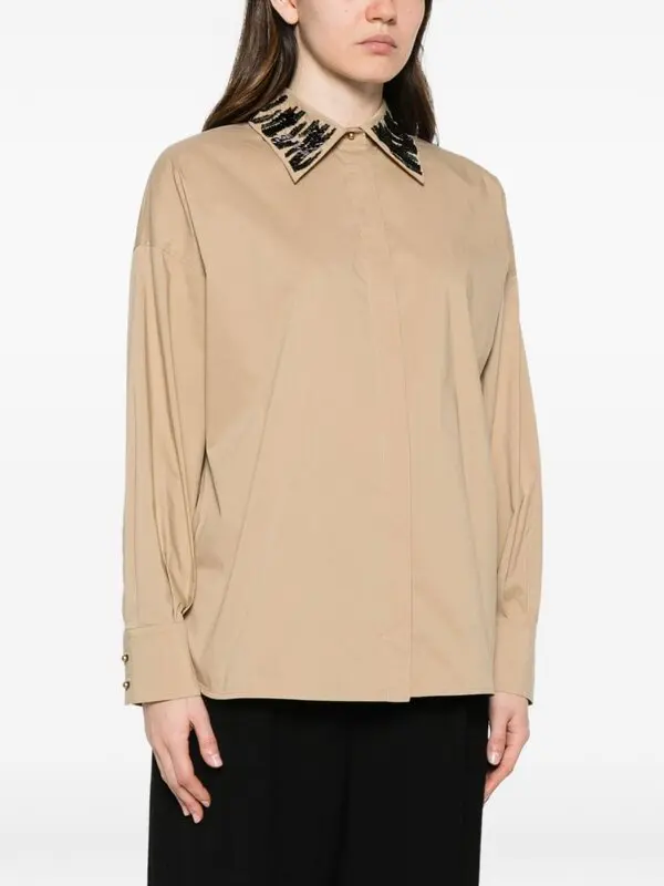 Max Mara Cotton Blend Bead-embellished Collar Shirt - Multicolor