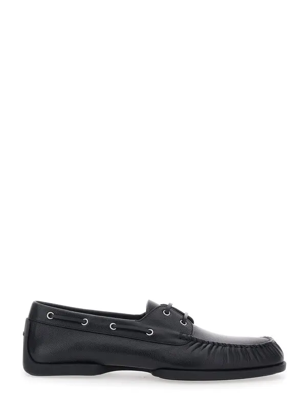 JIL SANDER Black Loafers With Ruffled Details And Rounded Toe In Leather For - Multicolor