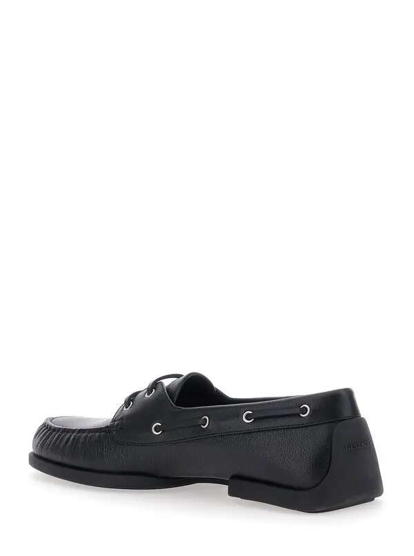 JIL SANDER Black Loafers With Ruffled Details And Rounded Toe In Leather For