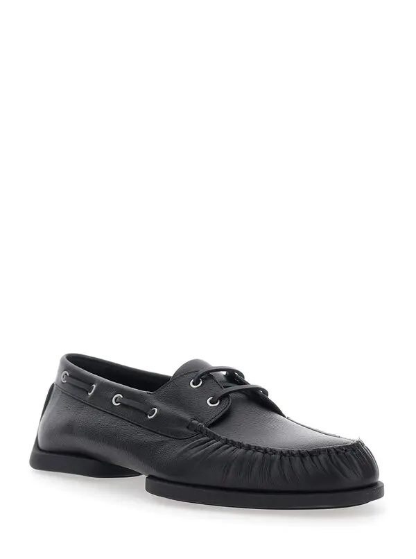 JIL SANDER Black Loafers With Ruffled Details And Rounded Toe In Leather For - Multicolor
