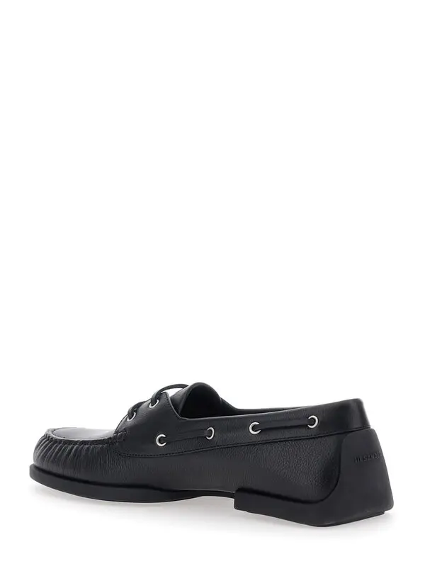 JIL SANDER Black Loafers With Ruffled Details And Rounded Toe In Leather For - Multicolor