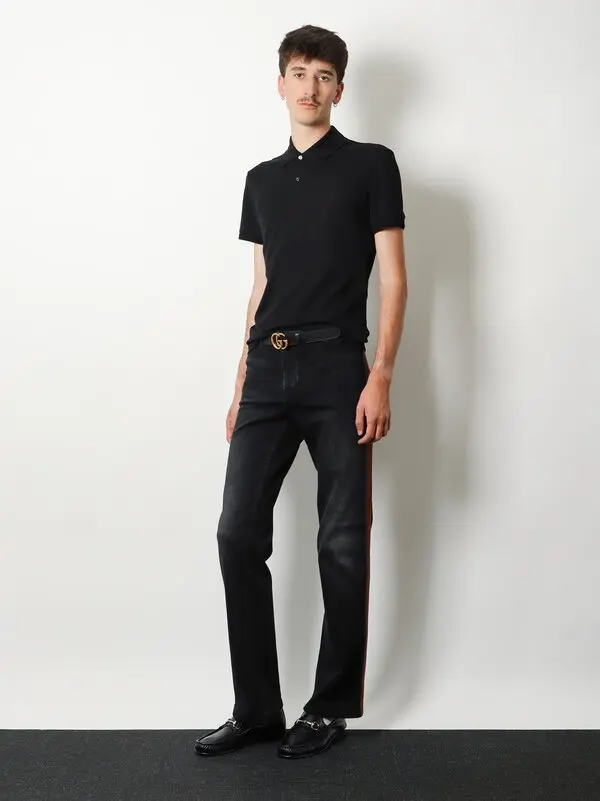 Gucci Blue Denim Jeans With Nastro Web Profiles