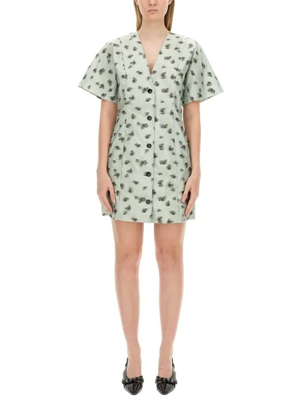 GANNI Floral Print Mini Dress - Green