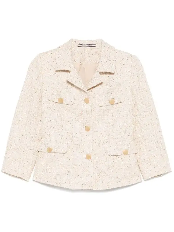 Tagliatore Cotton Blend Bouclé Jacket - Cream
