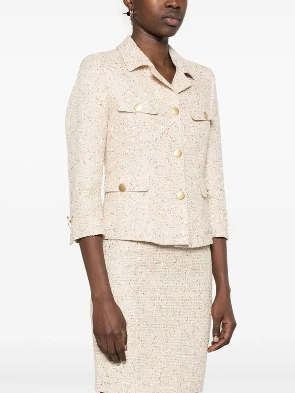 Tagliatore Cotton Blend Bouclé Jacket - Cream