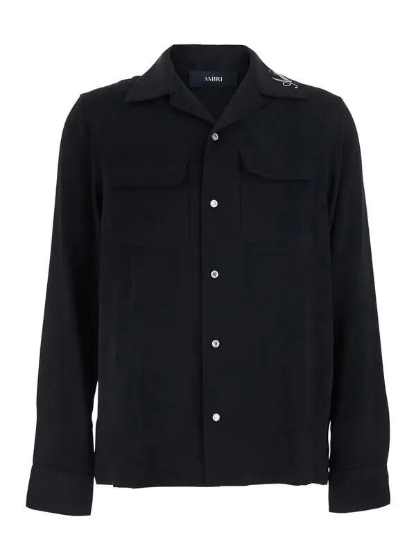 Amiri Shirt With Notched Collar With Logo Lettering Embroidery In Tech Fabric For - Black