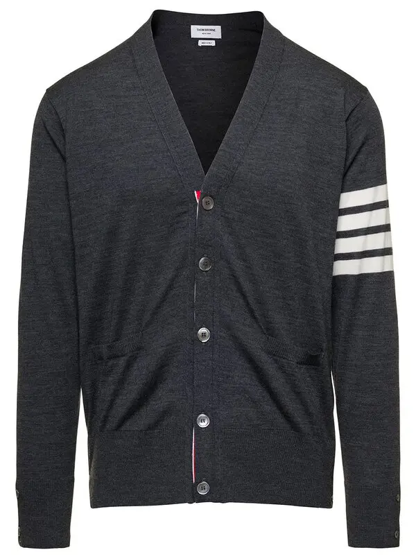Thom Browne Wool V-neck Cardigan - Gray