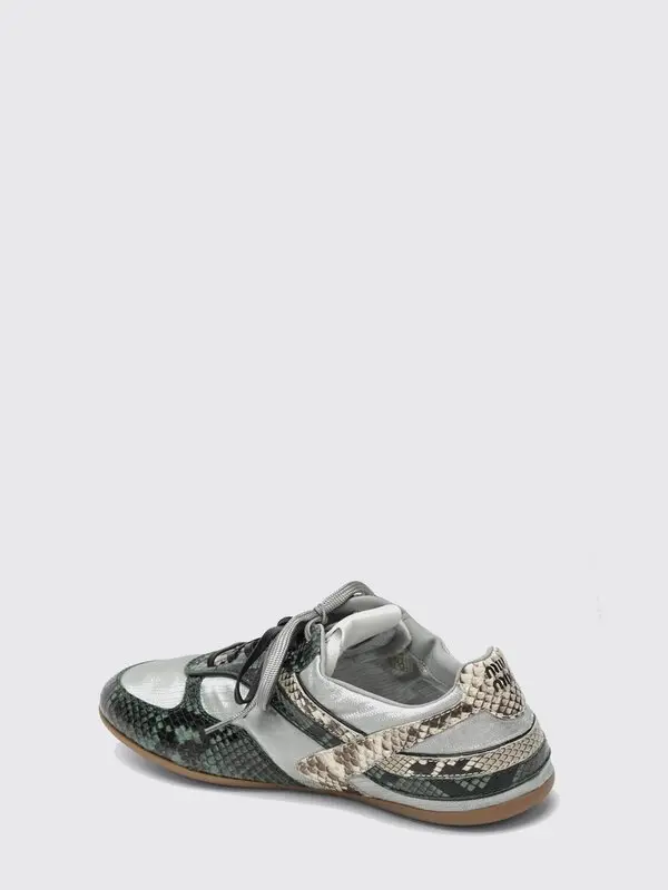 Miu Miu Nylon And Python Print Leather Sneakers