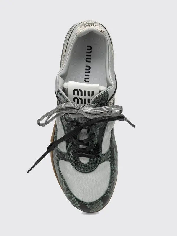 Miu Miu Nylon And Python Print Leather Sneakers