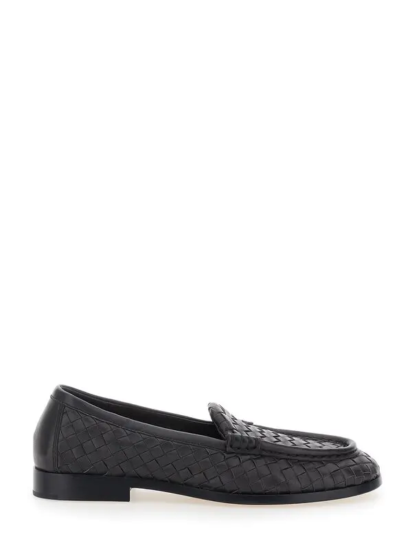 Bottega Veneta Silenzio' Brown Loafers With Rounded Toe And Intreccio Motif In Leather For - Multicolor