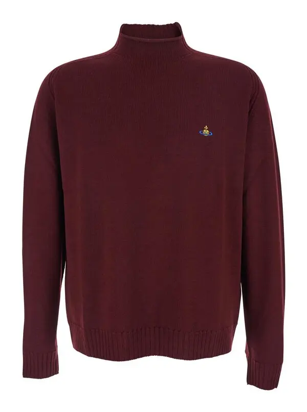 VIVIENNE WESTWOOD Bordeaux Turtleneck Sweater With Orb Logo Embroidered On The Front In Wool Blend - Multicolor