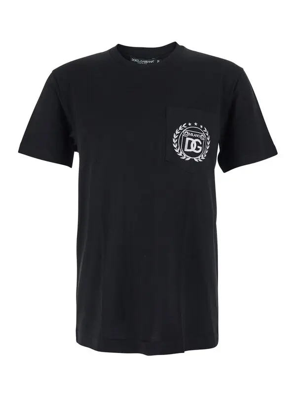 Dolce & Gabbana Crewneck T-shirt With Logo Embroidery On The Front In Cotton - Black