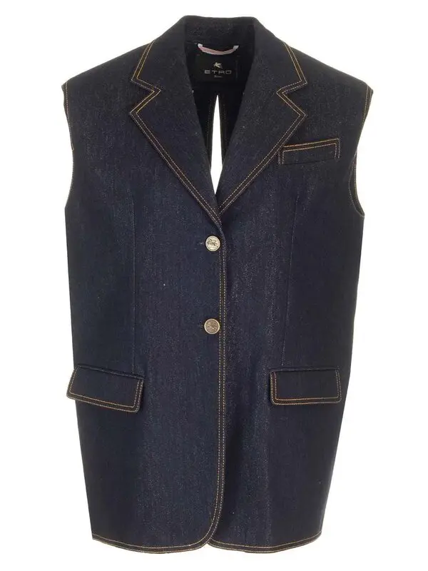 Etro Metallic Cotton Blend Denim Waistcoat - Blue