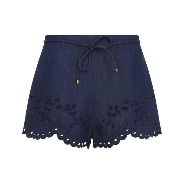 Zimmermann Mahon Broderie Denim Short - Blue