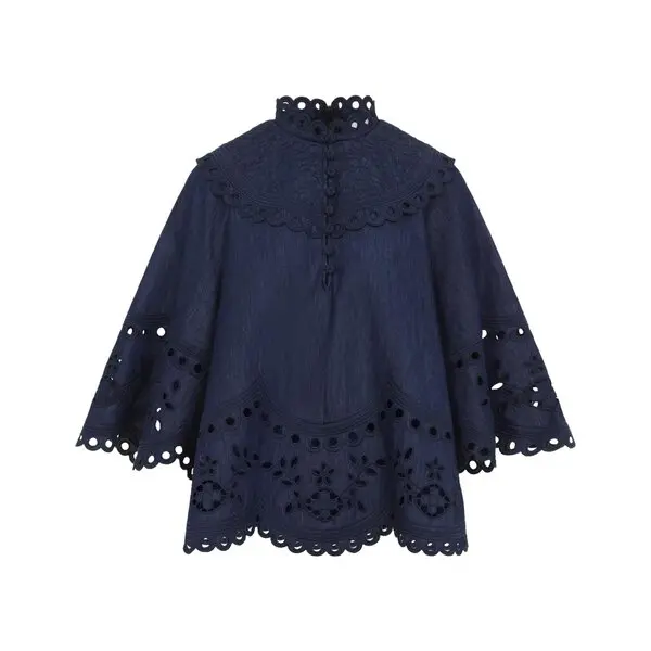 Zimmermann Mahon Broderie Denim Top - Blue
