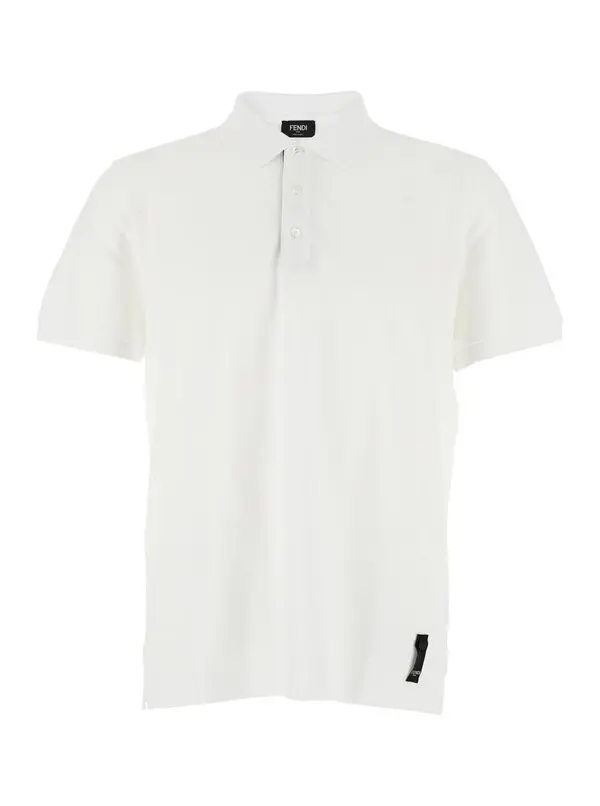 Fendi Polo Shirt With Logo Patch On The Front In Cotton Pique - White