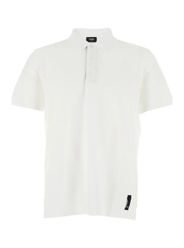Fendi Polo Shirt With Logo Patch On The Front In Cotton Pique - White
