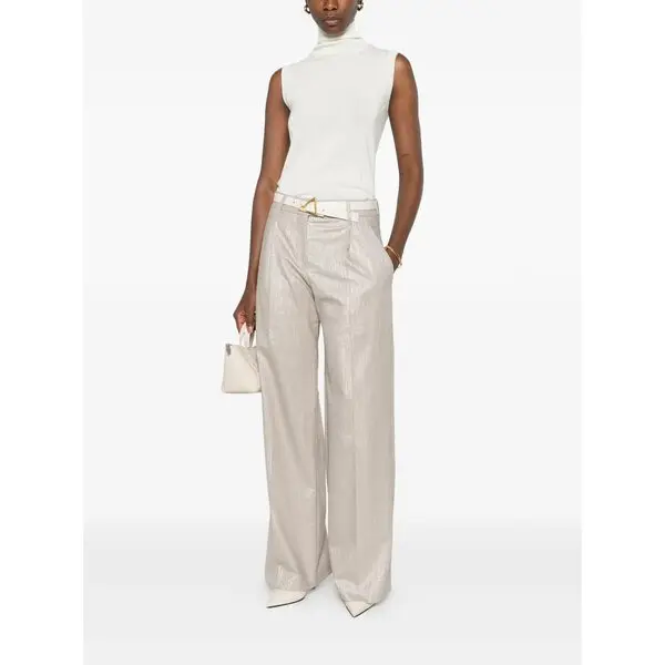 Brunello Cucinelli Metallic Palazzo Trousers - Cream