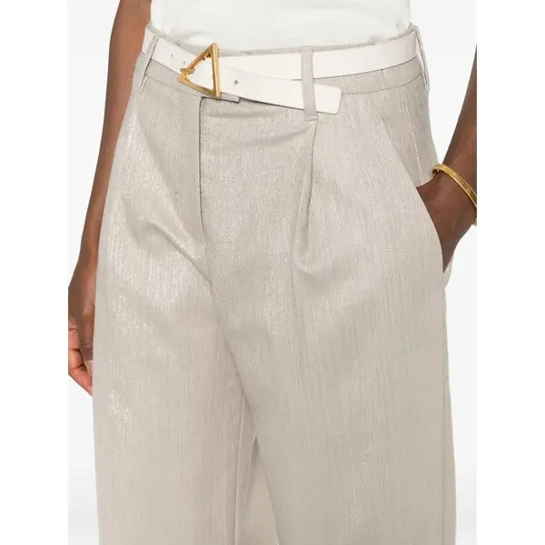 Brunello Cucinelli Metallic Palazzo Trousers - Cream