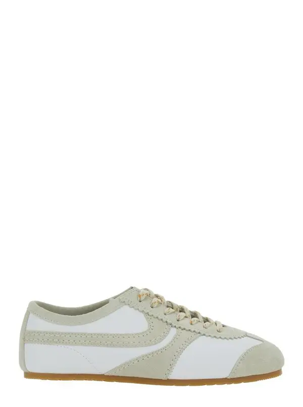 Dries Van Noten White Low Top Sneakers With Embossed Logo On The Tongue In Leather And Suede - Multicolor
