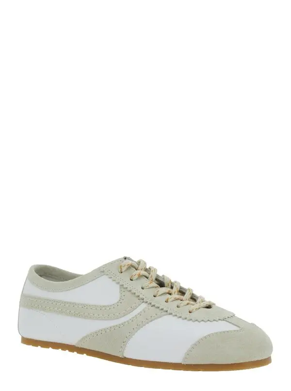 Dries Van Noten White Low Top Sneakers With Embossed Logo On The Tongue In Leather And Suede - Multicolor