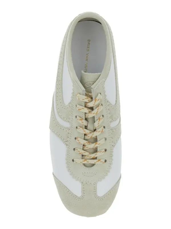 Dries Van Noten White Low Top Sneakers With Embossed Logo On The Tongue In Leather And Suede - Multicolor
