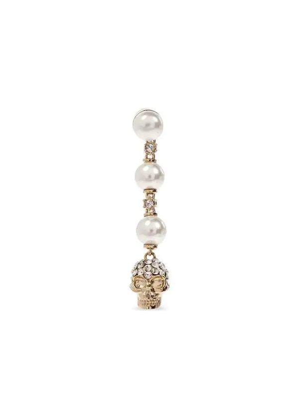 Alexander McQueen Skull And Pearl Earrings - Silver