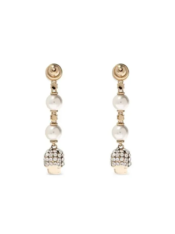 Alexander McQueen Skull And Pearl Earrings - Silver