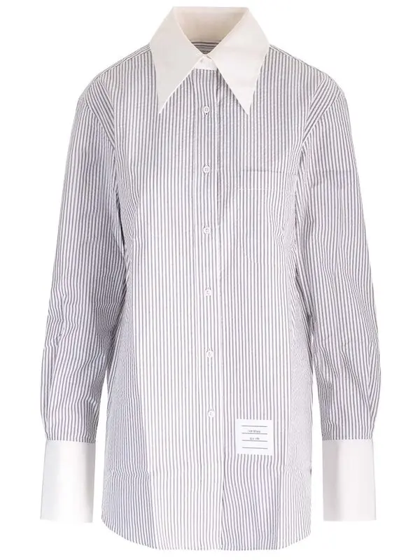Thom Browne Striped Seersucker Long Shirt - Gray