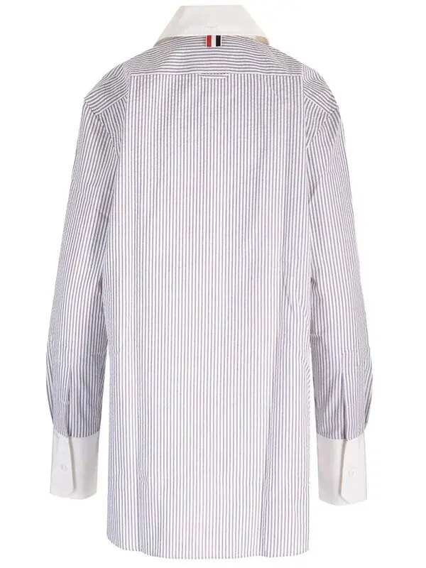 Thom Browne Striped Seersucker Long Shirt - Gray