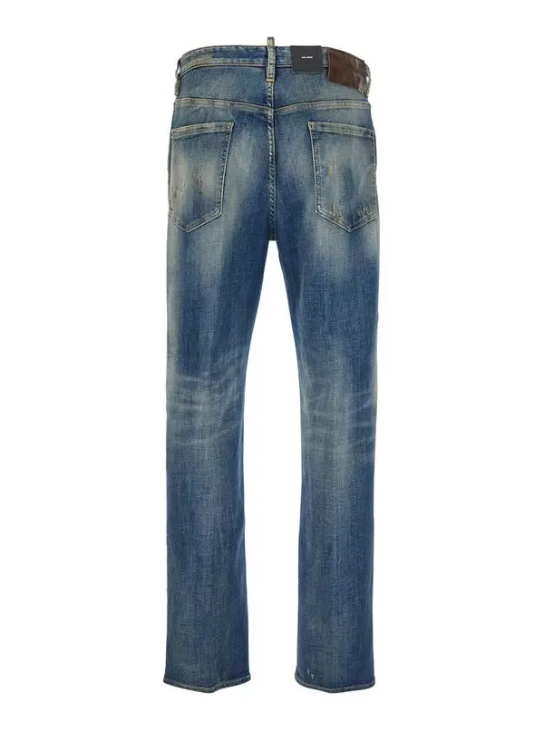 Dsquared2 Blue Jeans With Logo Patch On The Rear And Distressed Effect In Denim