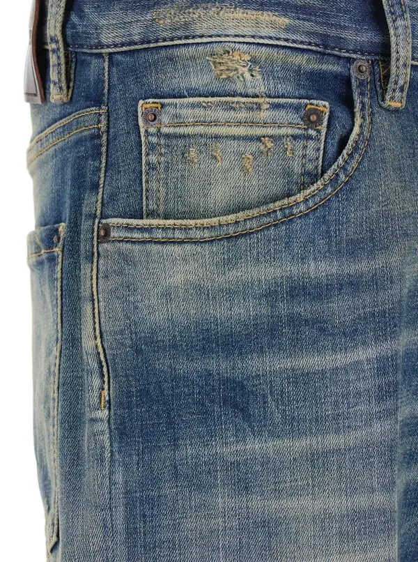 Dsquared2 Blue Jeans With Logo Patch On The Rear And Distressed Effect In Denim